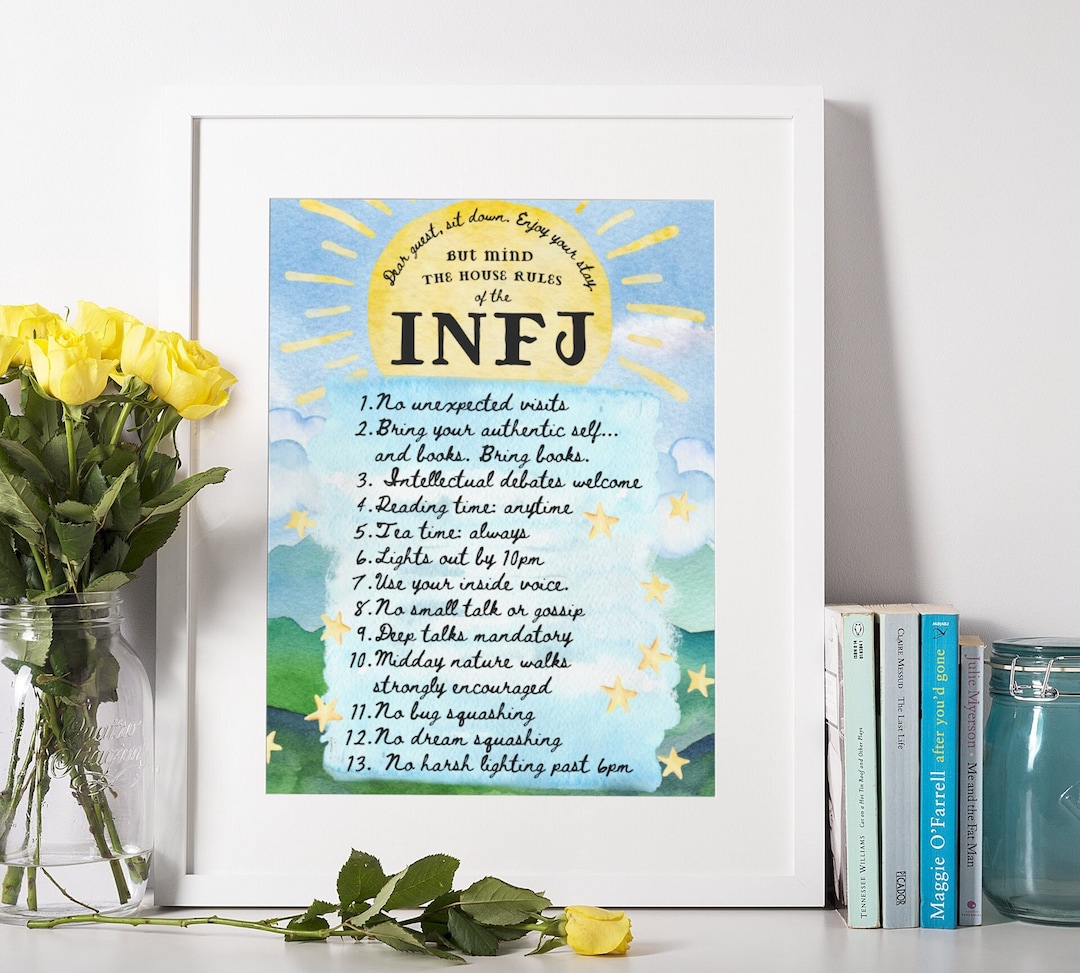 Watercolor INFJ House Rules Poster Myers Briggs INFJ Personality Type Watercolor Print Gifts for ...