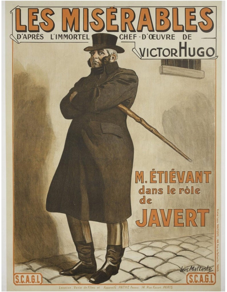 Les Miserables Poster Javert Victor Hugo Vintage Print Poster Literary ...