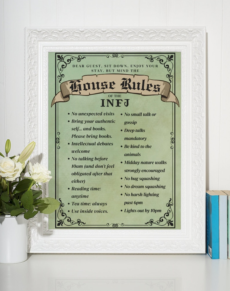 INFJ Adult House Rules Print Funny Myers Briggs INFJ Gifts for Introverts Funny House Rules ...