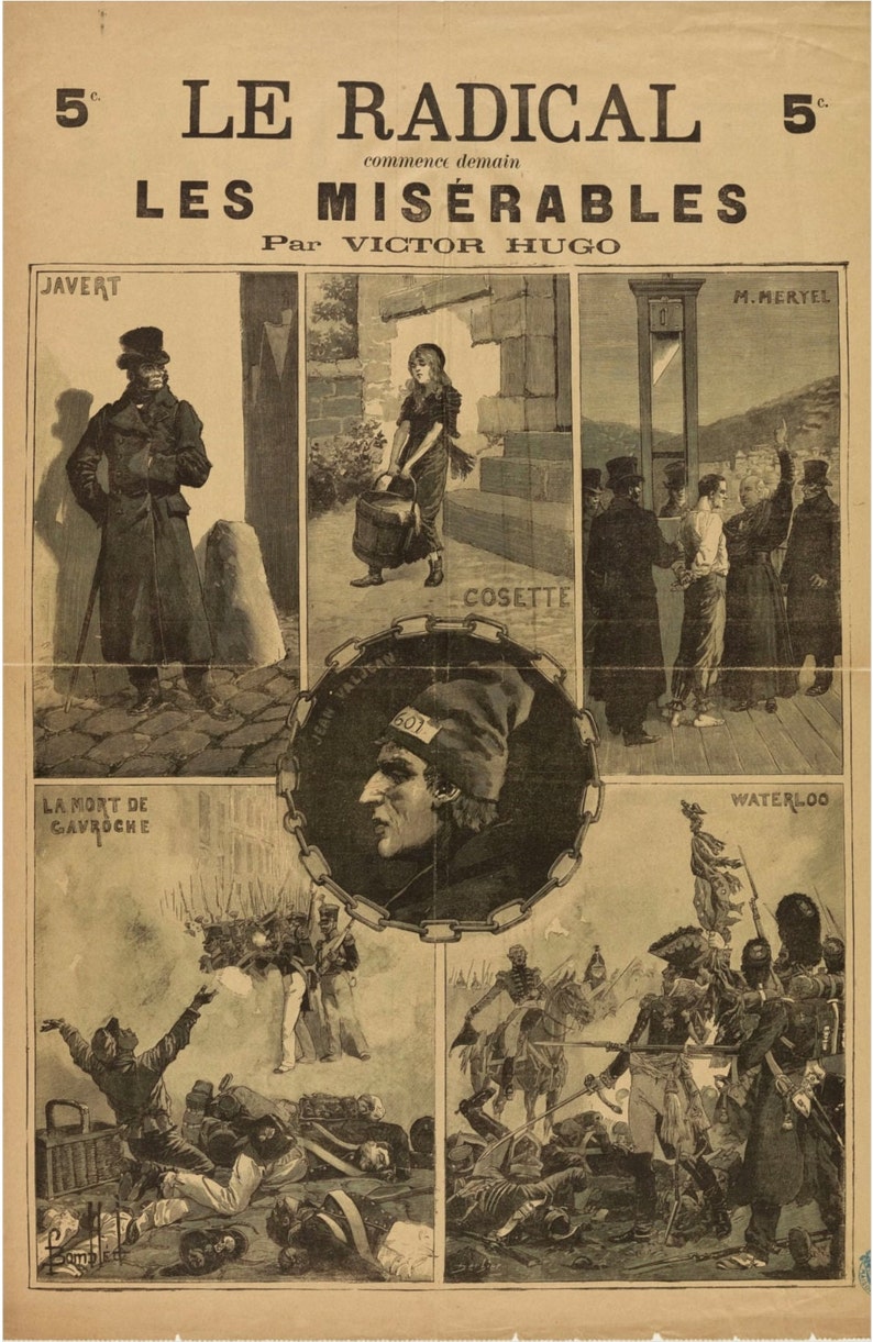 Les Miserables Poster Victor Hugo Vintage Print Poster Literary Wall ...
