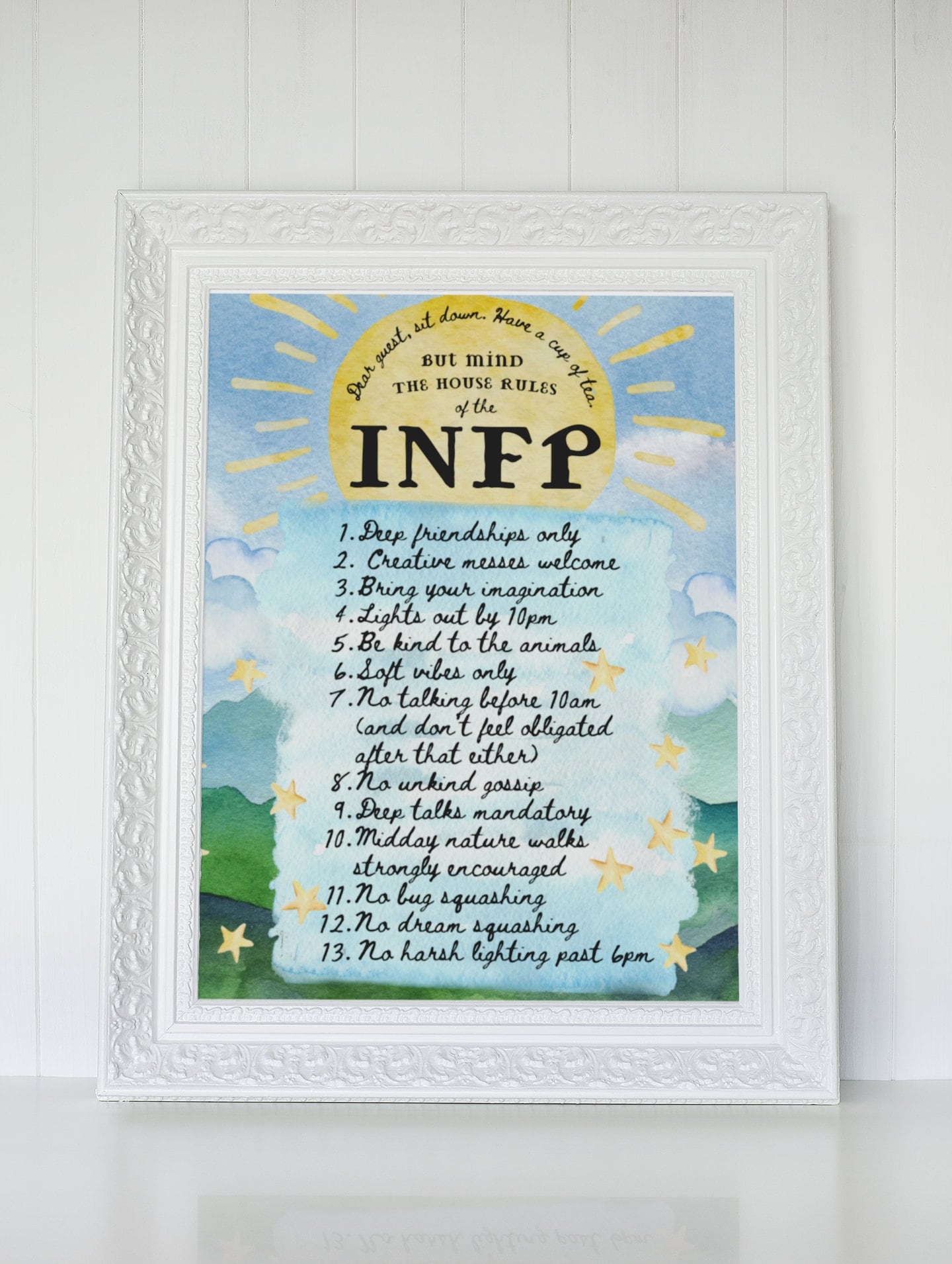 INFP House Rules Poster Myers Briggs Gifts for Introverts Watercolor ...
