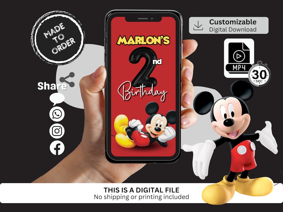 Mickey Mouse Birthday Video Invitation: Custom Animated Design (digital ...