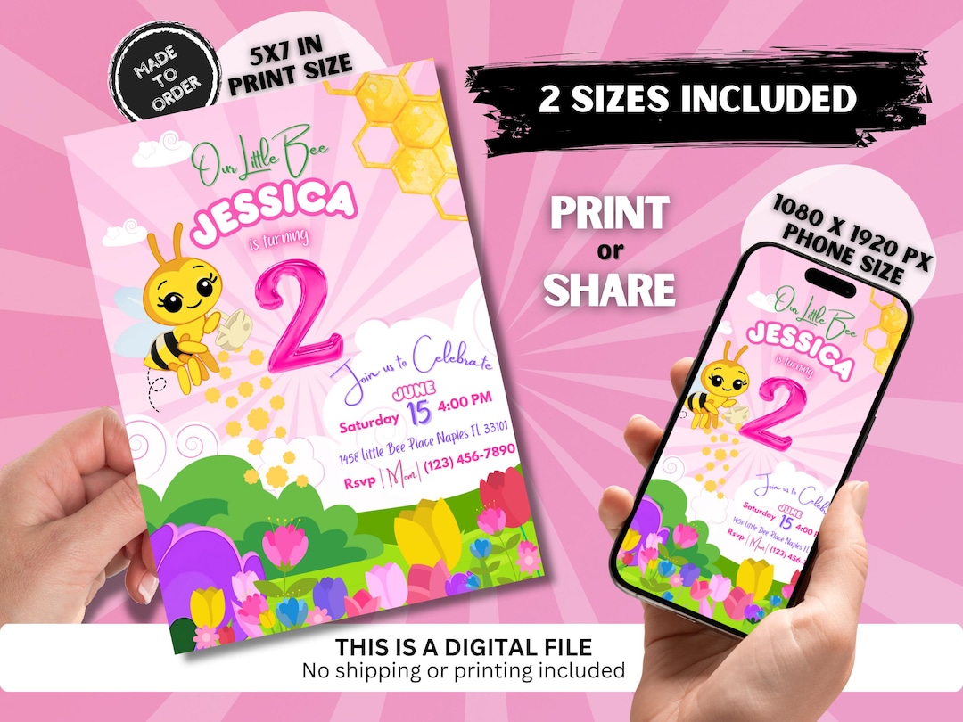 Little Bee Birthday Invitation: Personalized 5x7 Printable (digital ...