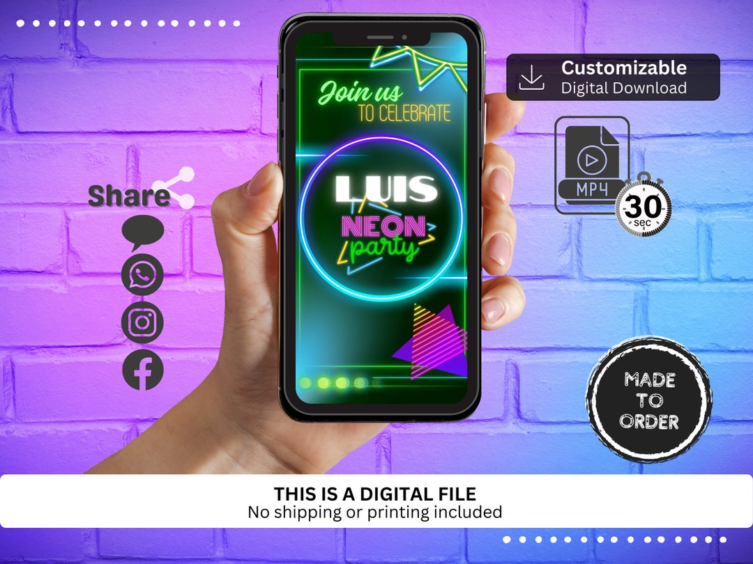 Neon Digital Birthday Invitation for Man or Woman, Neon Animated ...