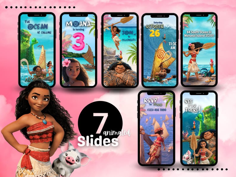 Moana Birthday Video Invitation: Custom Animated Princess (digital ...