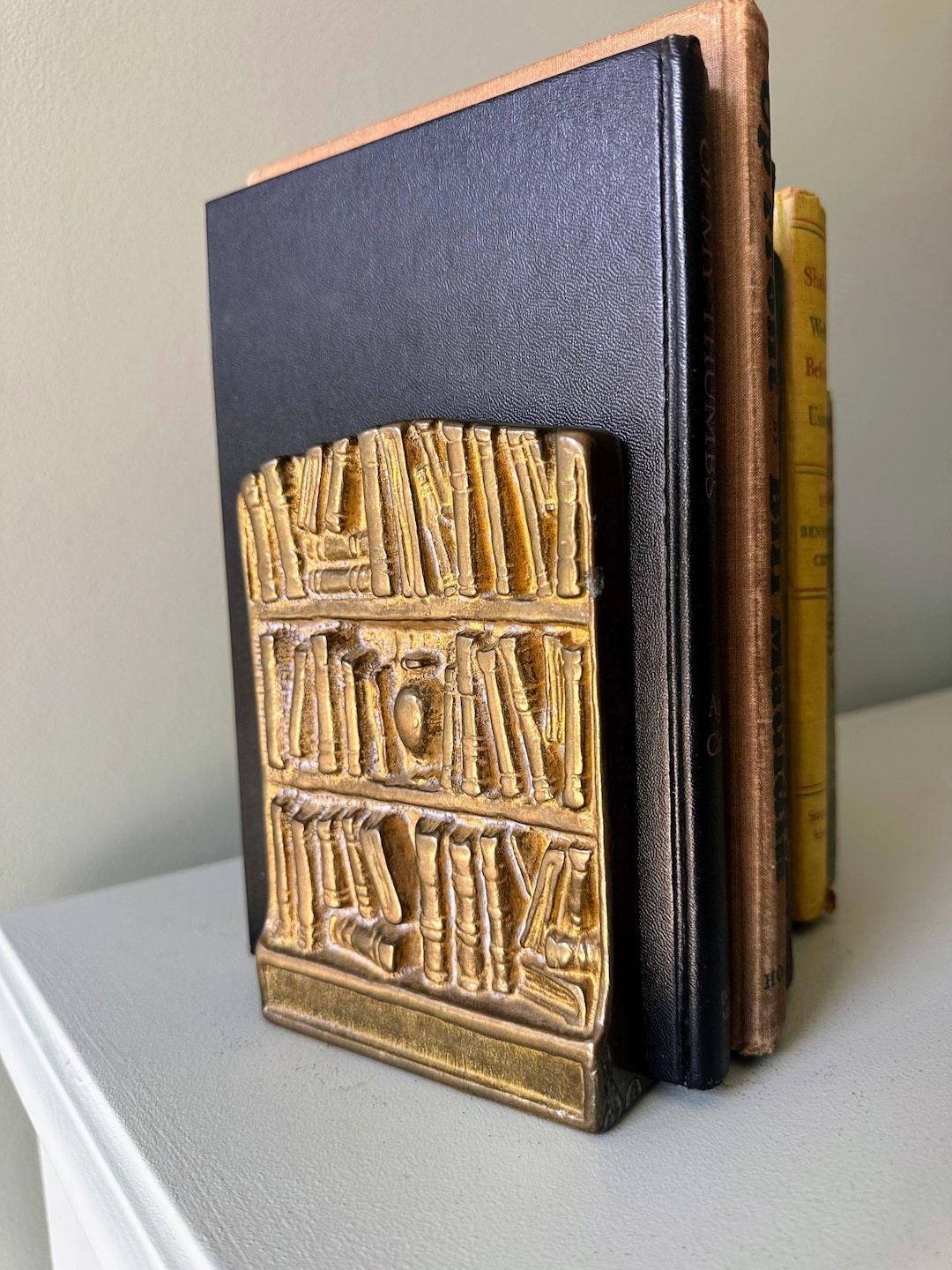 Vintage Solid Brass Bookshelf Bookends – Mid-century Modern Library ...