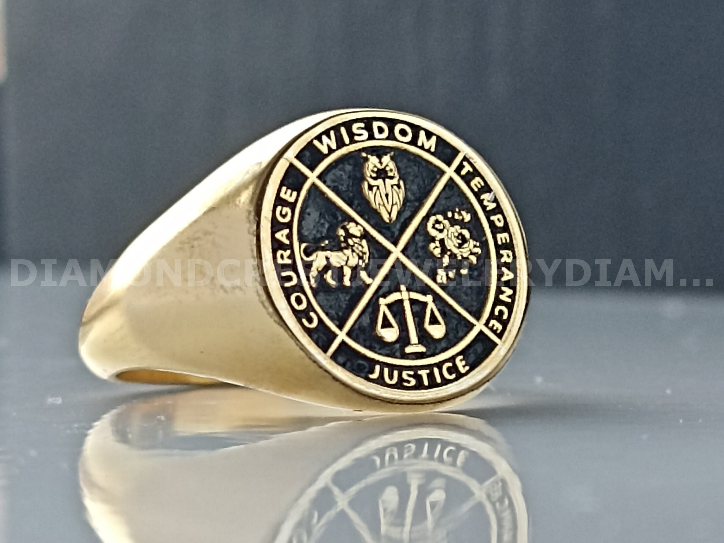 Solid Gold Four Virtues, Justice Wisdom Temperance Courage Ring, Four ...