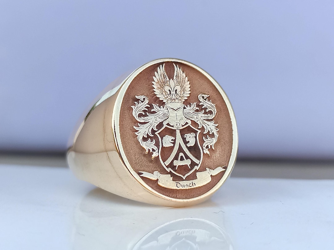18K Gold Family Crest Signet Ring: Custom Coat of Arms - Etsy