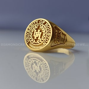Solid Gold University Ring, 10K Gold College Ring, College Class Ring, Personalized Jewelry ...