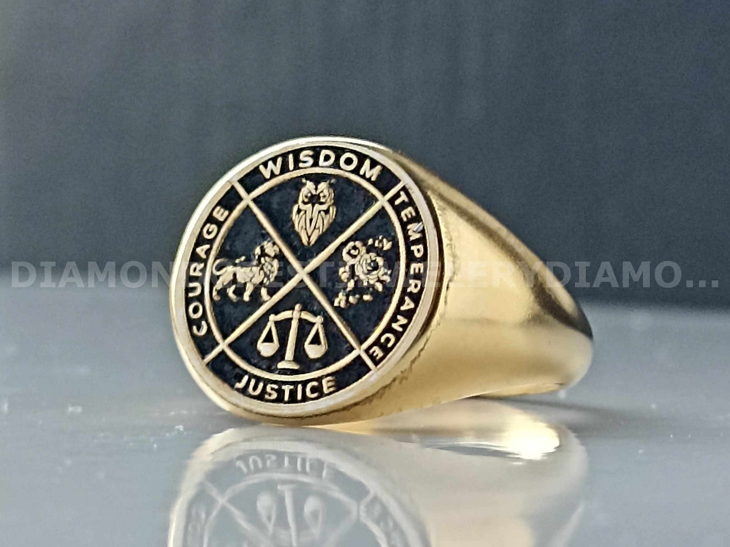 Solid Gold Four Virtues, Justice Wisdom Temperance Courage Ring, Four ...