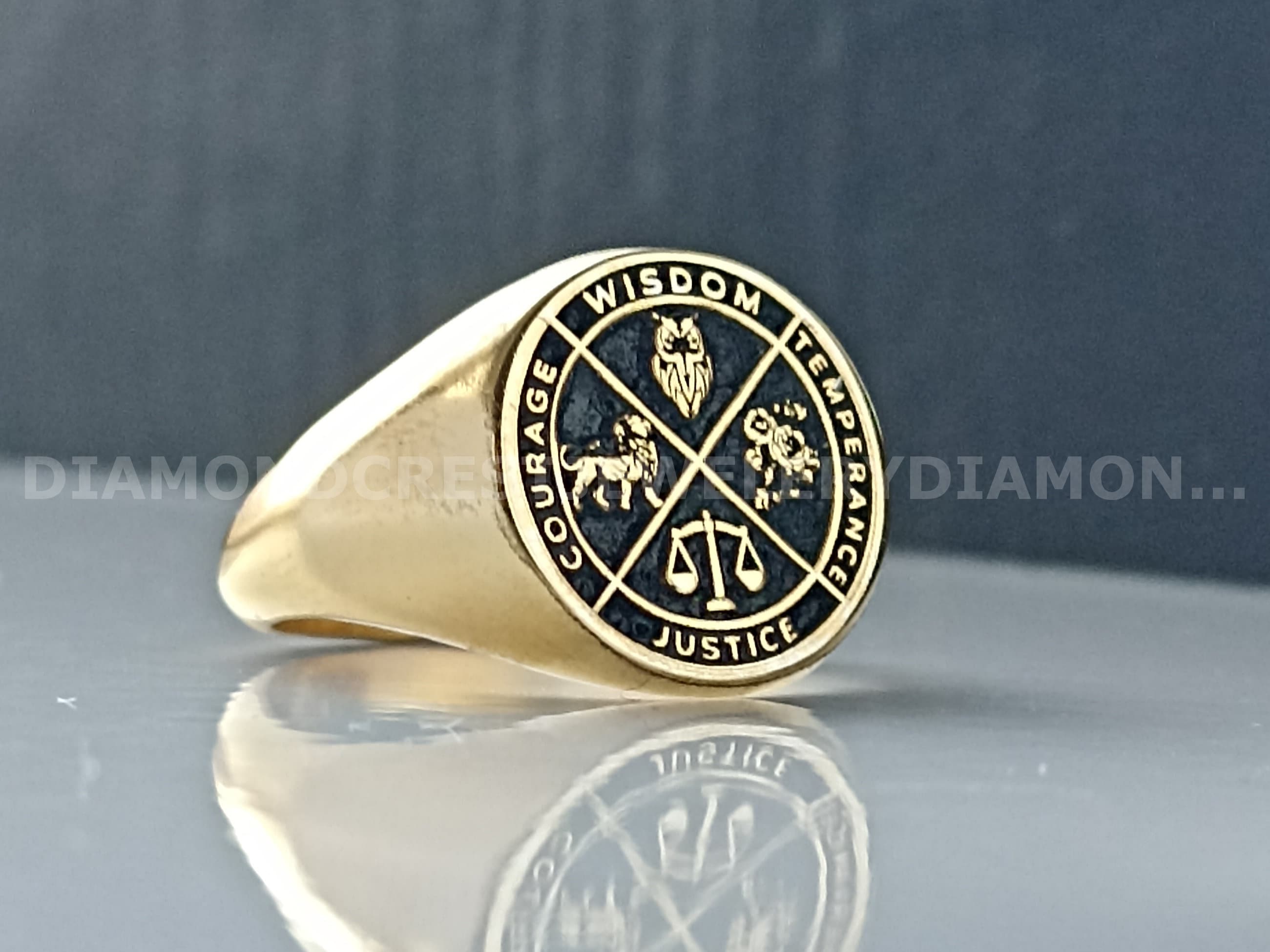 Solid Gold Four Virtues, Justice Wisdom Temperance Courage Ring, Four ...