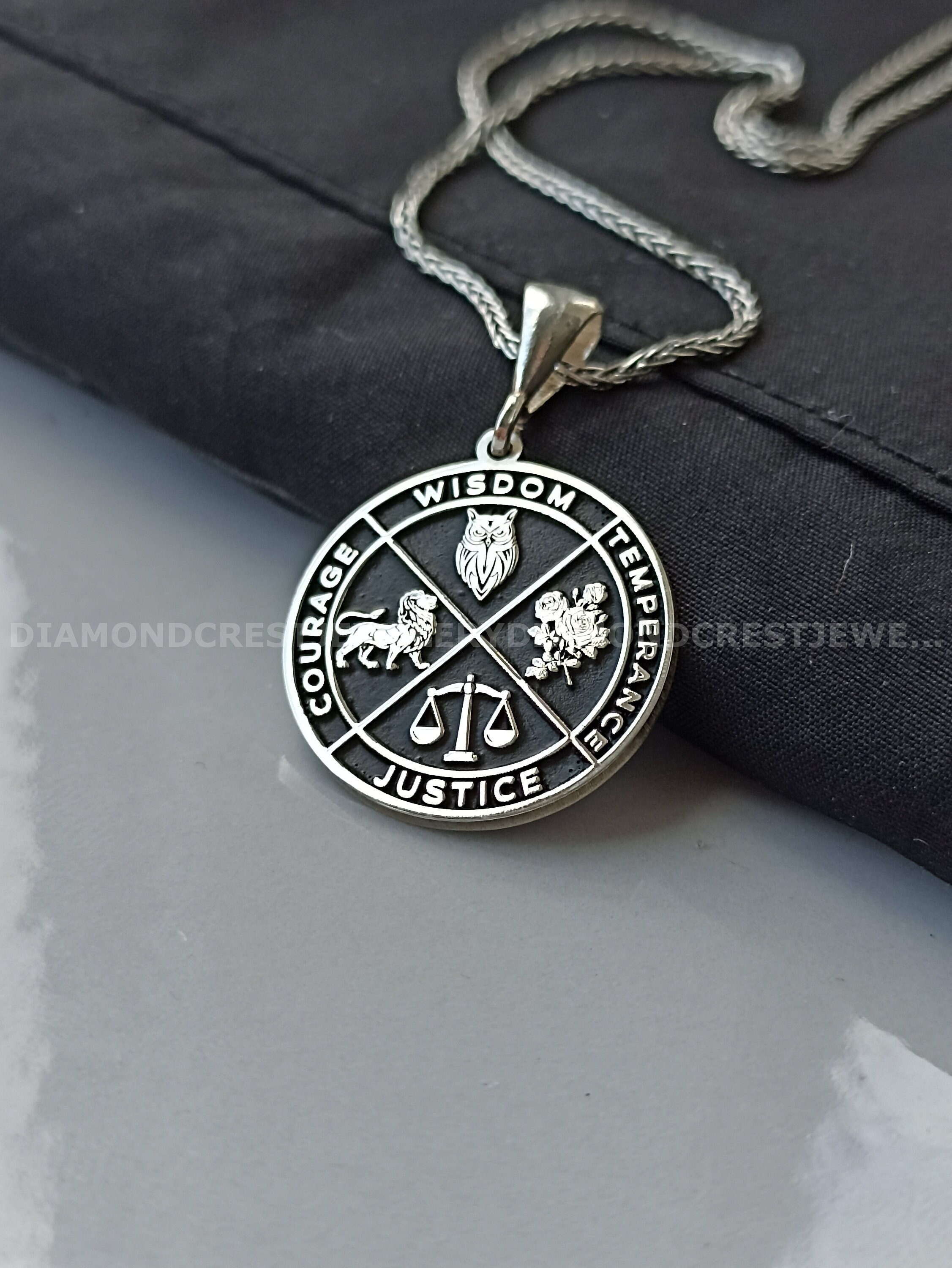 Stoic Necklace, Justice Wisdom Necklace, Custom Pendants, Four Virtues ...