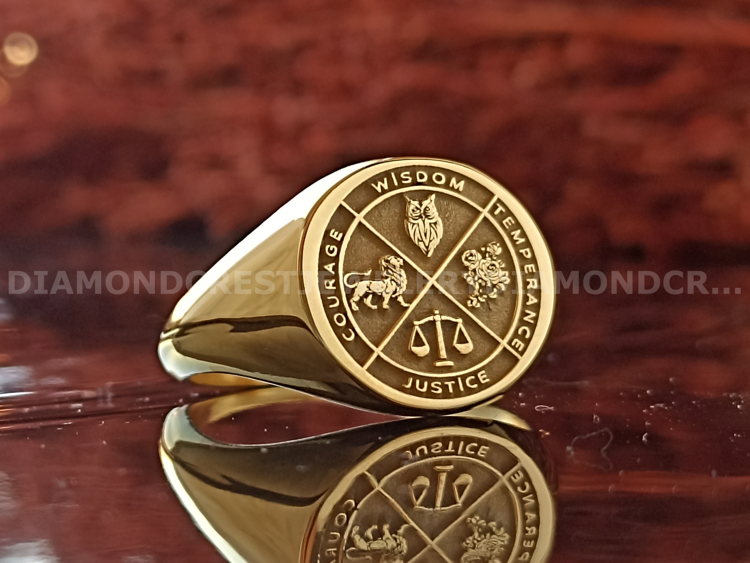 18K Solid Gold Four Virtues, Justice Wisdom Temperance Courage, Ring, Four Virtues Ring, Family ...