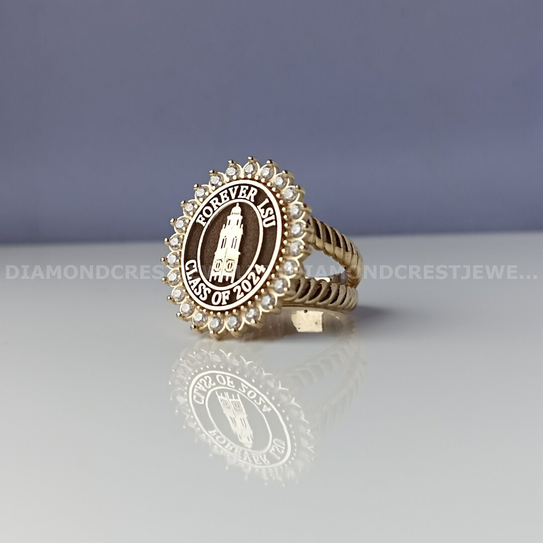 18K Solid Gold University Ring, Solid Gold College Ring, College Class ...