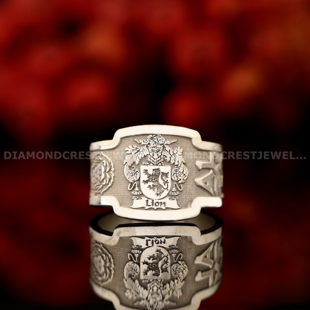 Custom Family Crest Signet Ring: Sterling Silver Coat of Arms - Etsy