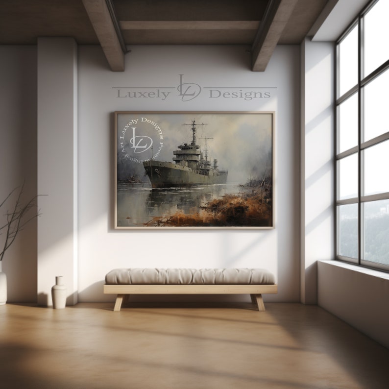 Samsung Frame TV Art, Naval Warship, Docked Boat Painting, Military ...