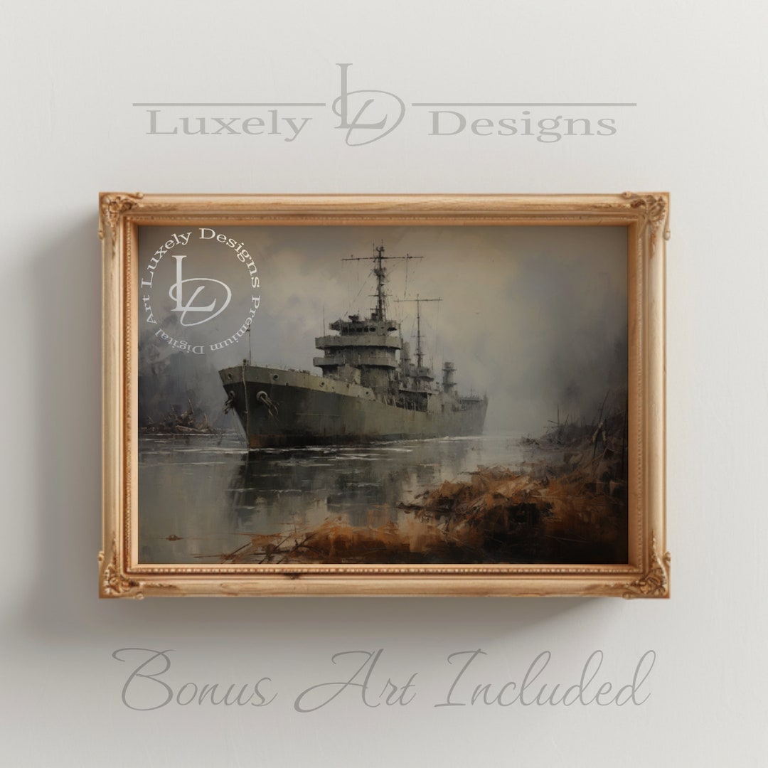 Samsung Frame TV Art, Naval Warship, Docked Boat Painting, Military ...
