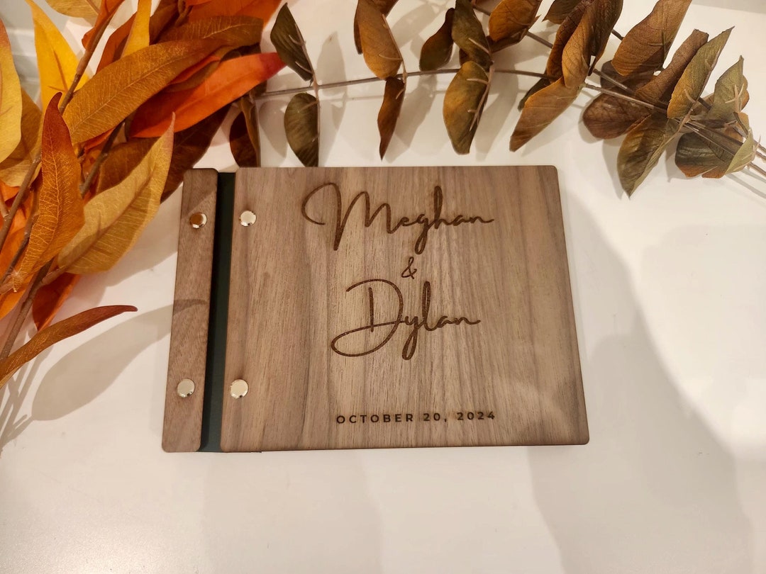 Personalized Engraved Wooden Wedding Guest Book: Rustic Photo Album - Etsy