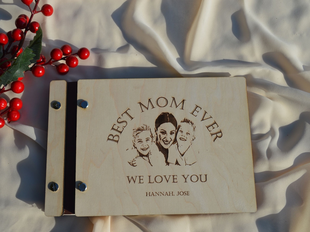 Custom Photo Engraved Wooden Memory Book: Mother's Day Keepsake Album ...