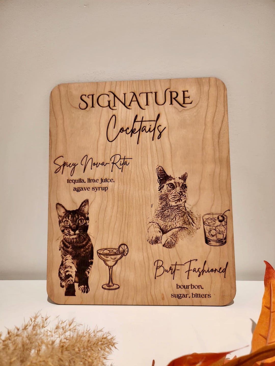 Pet Wooden Signature Drink Sign, Pet Signature Cocktail Sign, Cat ...