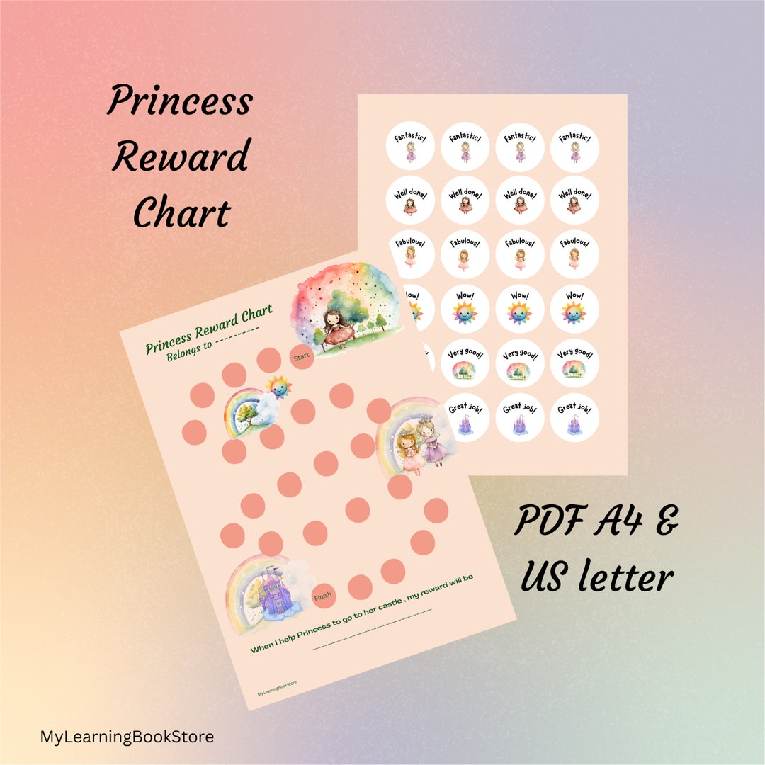 Girls Reward Chart Princess Printable Stickers, Chores Toilet Training ...