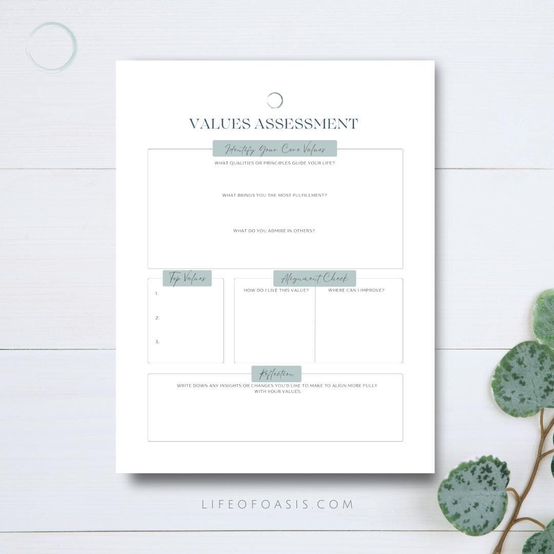 Values Assessment Worksheet Printable | Discover Your Core Values ...