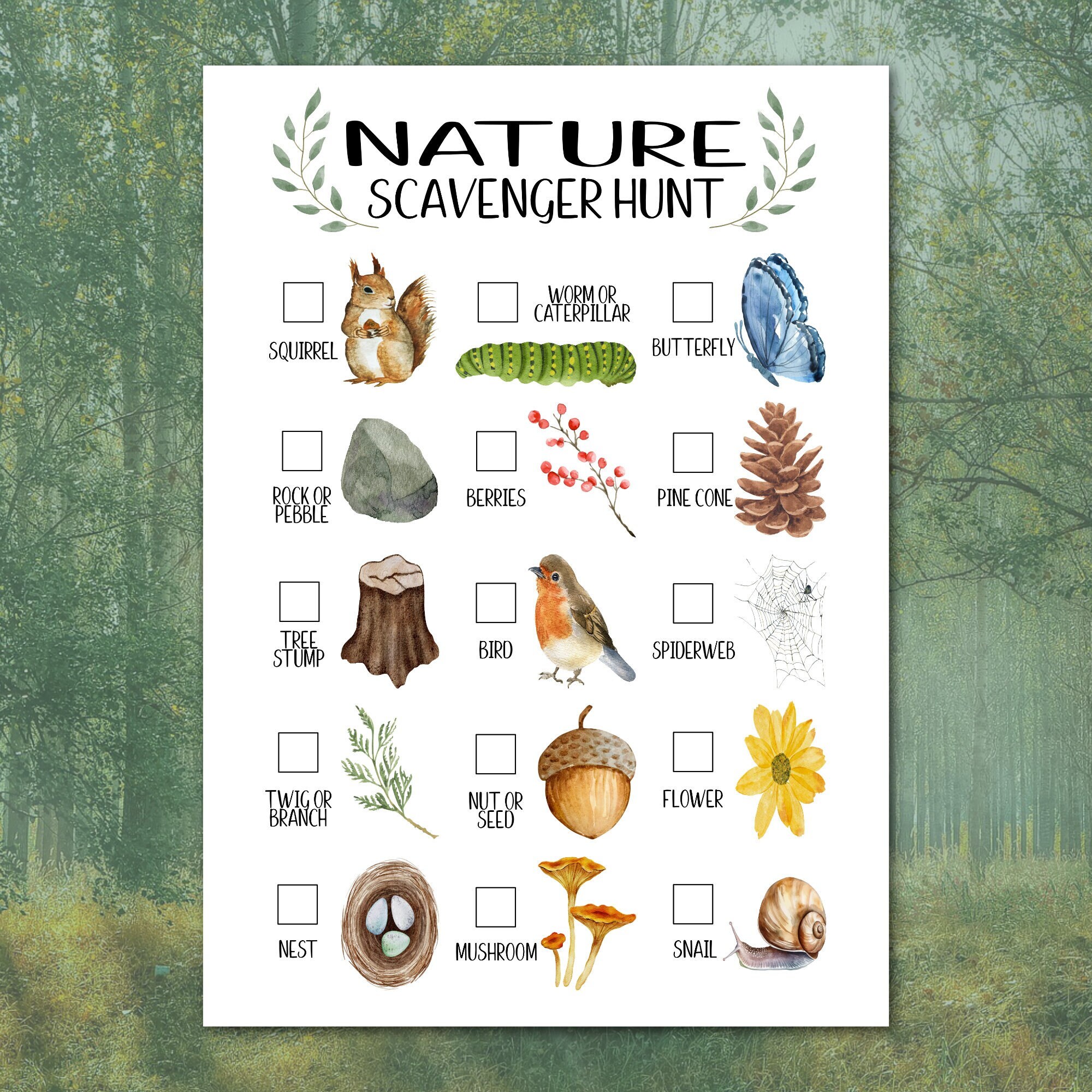 Kids Nature Scavenger Hunt Printable PDF - Outdoor Adventure Activity ...