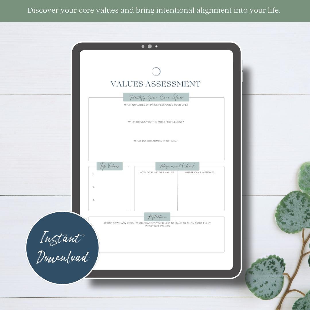 Values Assessment Worksheet Printable | Discover Your Core Values ...