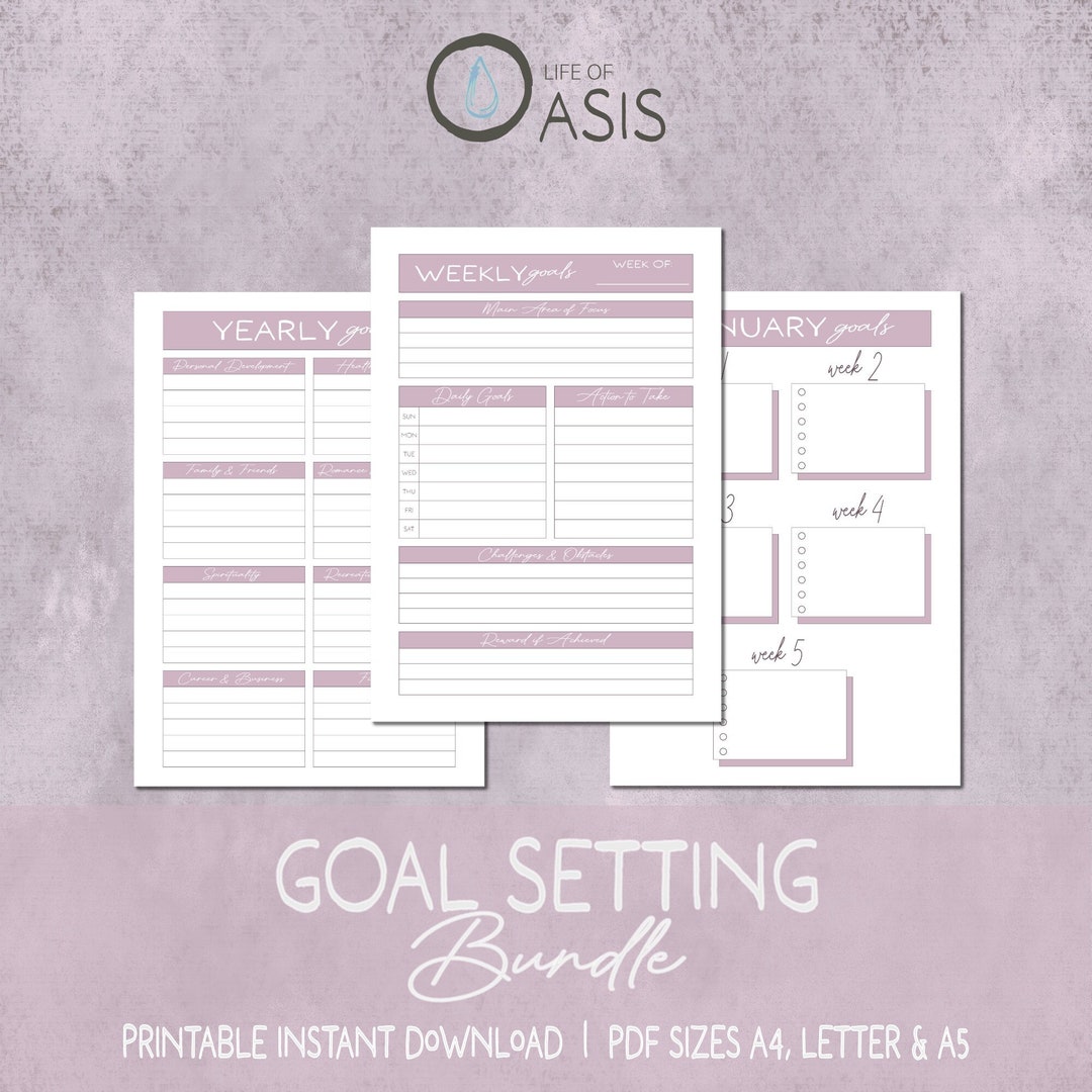 Printable Goal Setting Bundle Soft Pink, Printable Goal Planner, Weekly ...