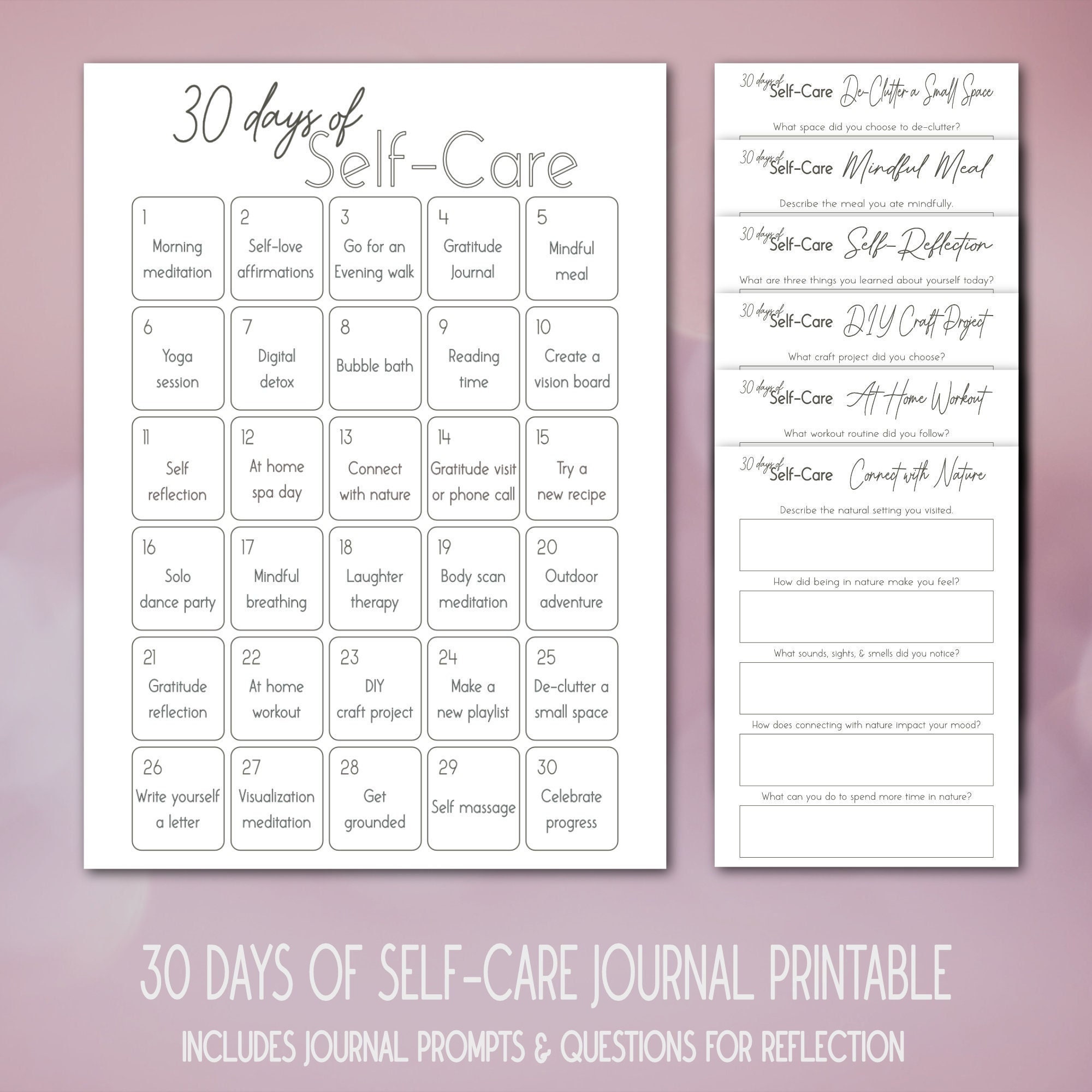 30-day Self-care Journal Printable | Daily Self-care Activities ...