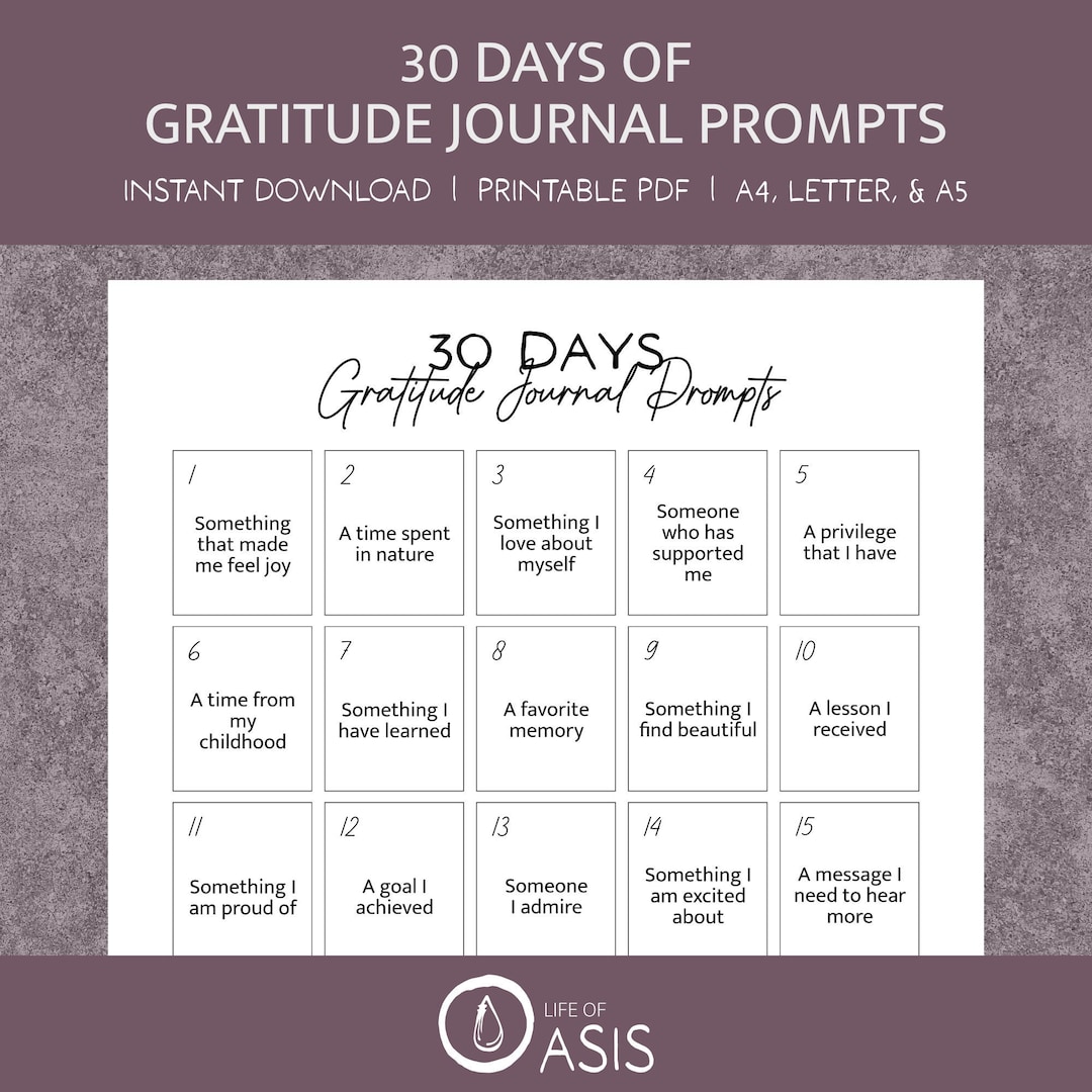 Printable 30 Days of Gratitude Journal Prompts, Gratitude Journal ...