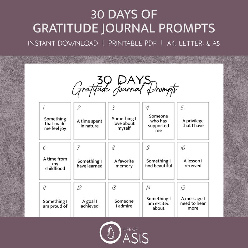 Printable 30 Days of Gratitude Journal Prompts, Gratitude Journal ...