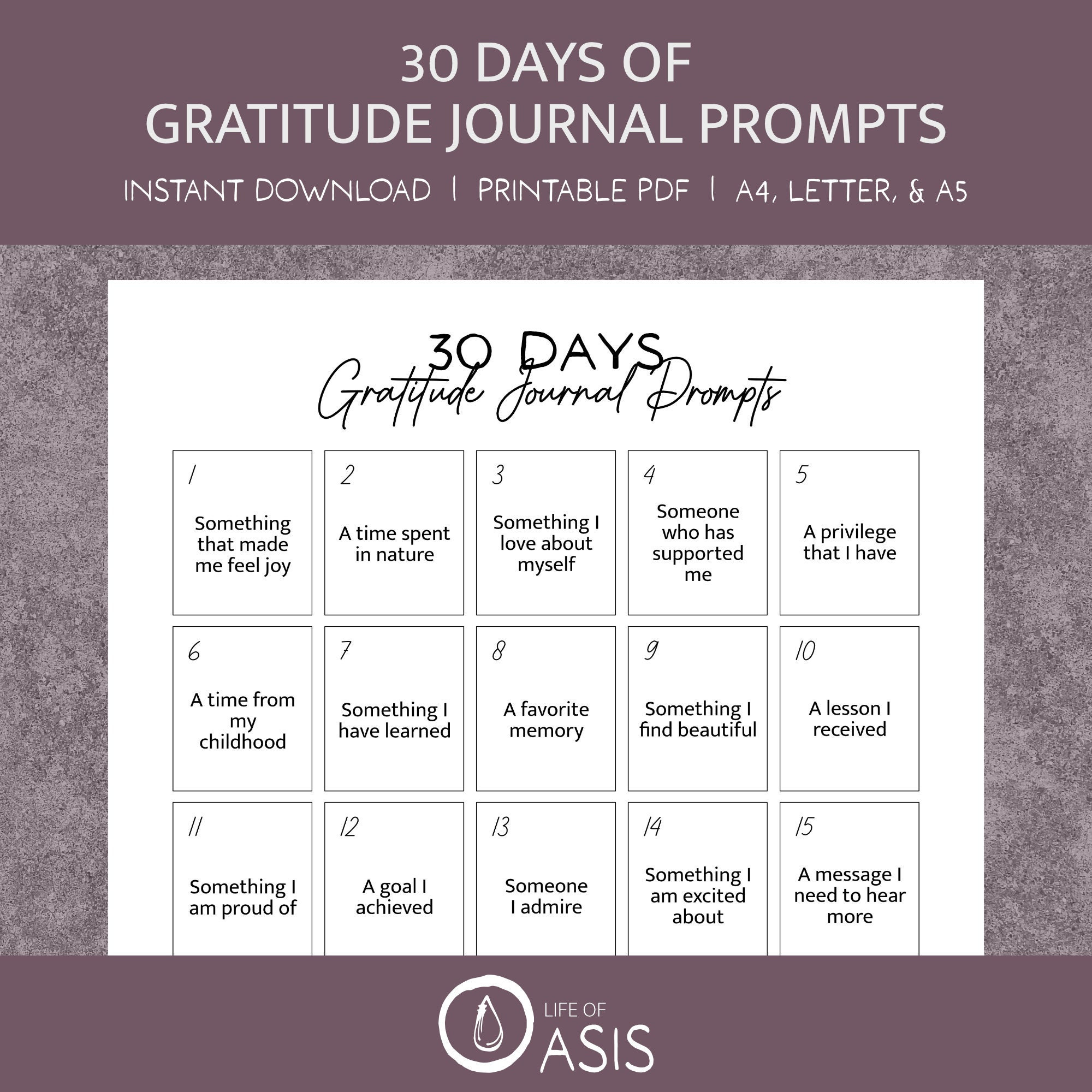 Printable 30 Days of Gratitude Journal Prompts, Gratitude Journal ...