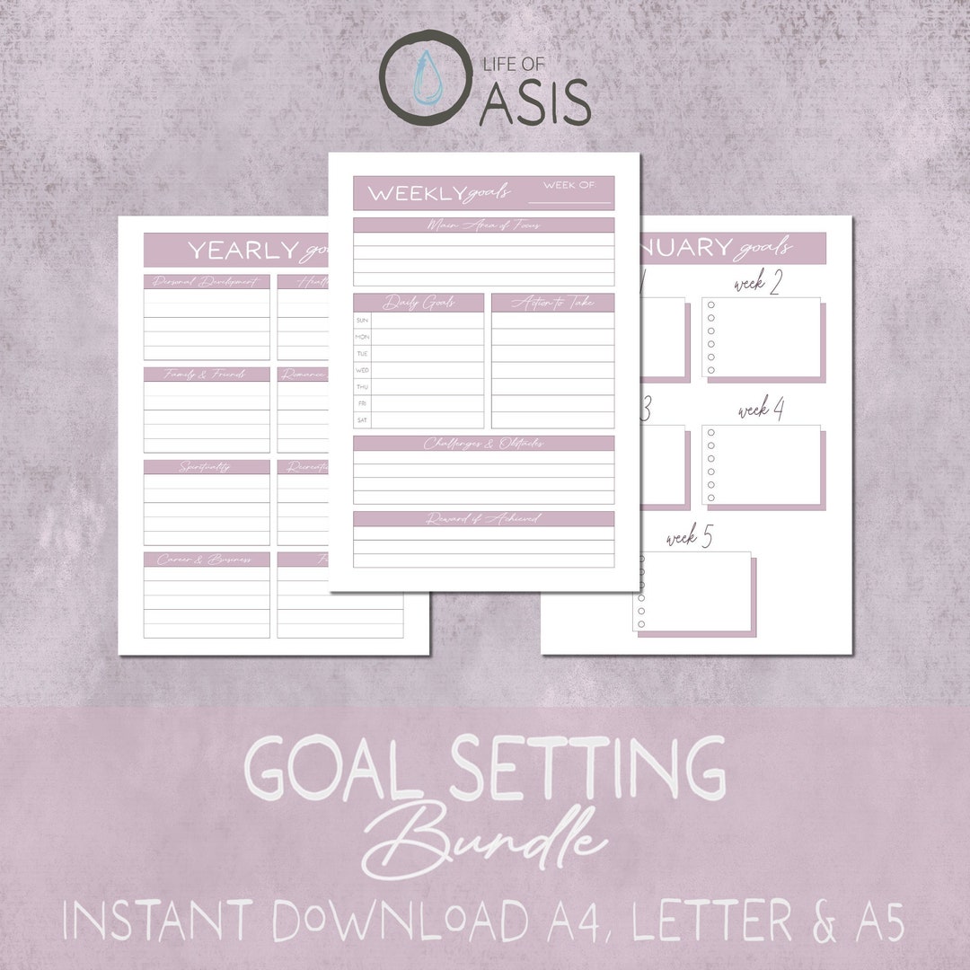 Blush Printable Goal Setting Bundle, Printable Goal Planner, Weekly ...