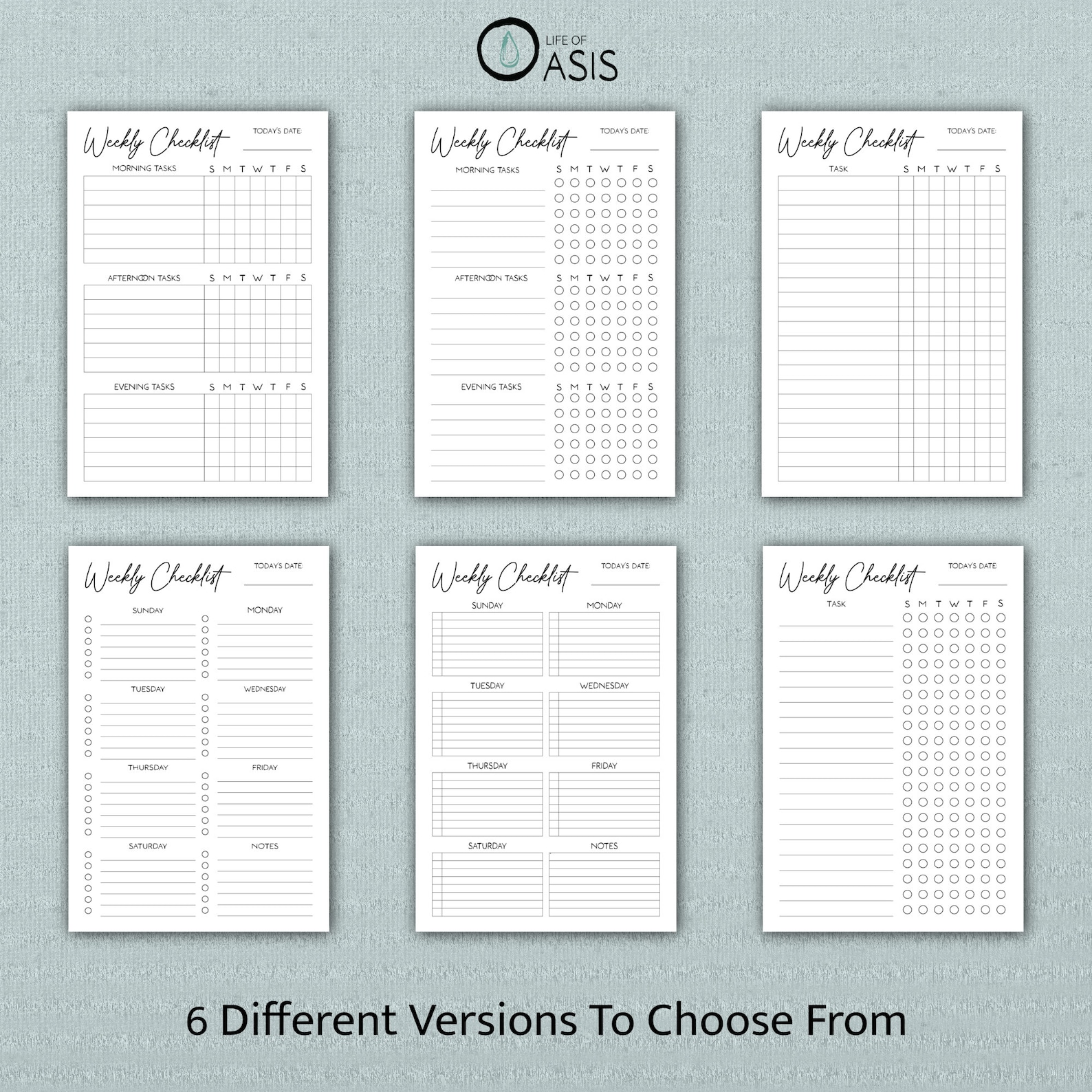Weekly Checklist Printable With 6 Versions, Instant Download, Printable ...