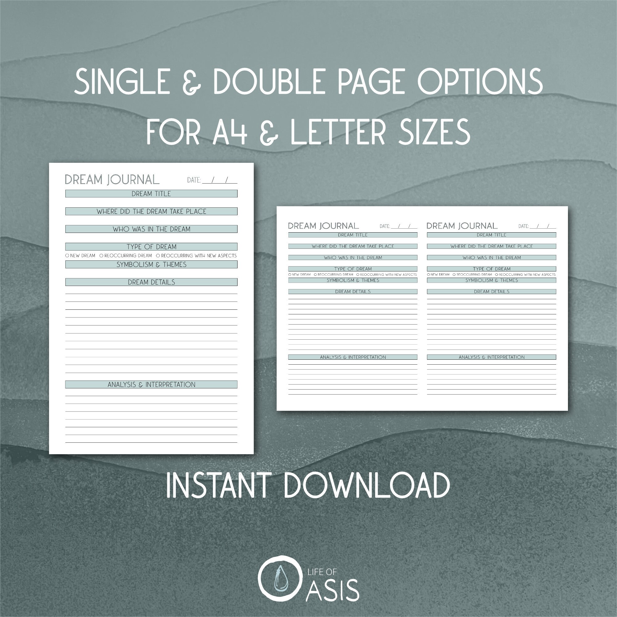 Printable Dream Journal, Instant Download, Dream Analysis Sheet, Daily ...