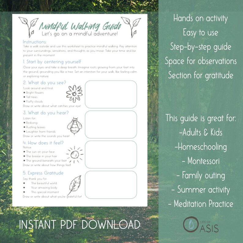 Mindful Walking Guide for Kids | Printable PDF | Montessori Activity ...