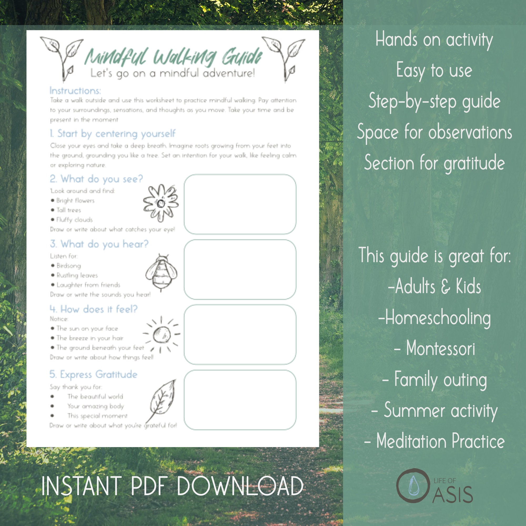 Mindful Walking Guide for Kids Printable PDF Montessori Activity ...