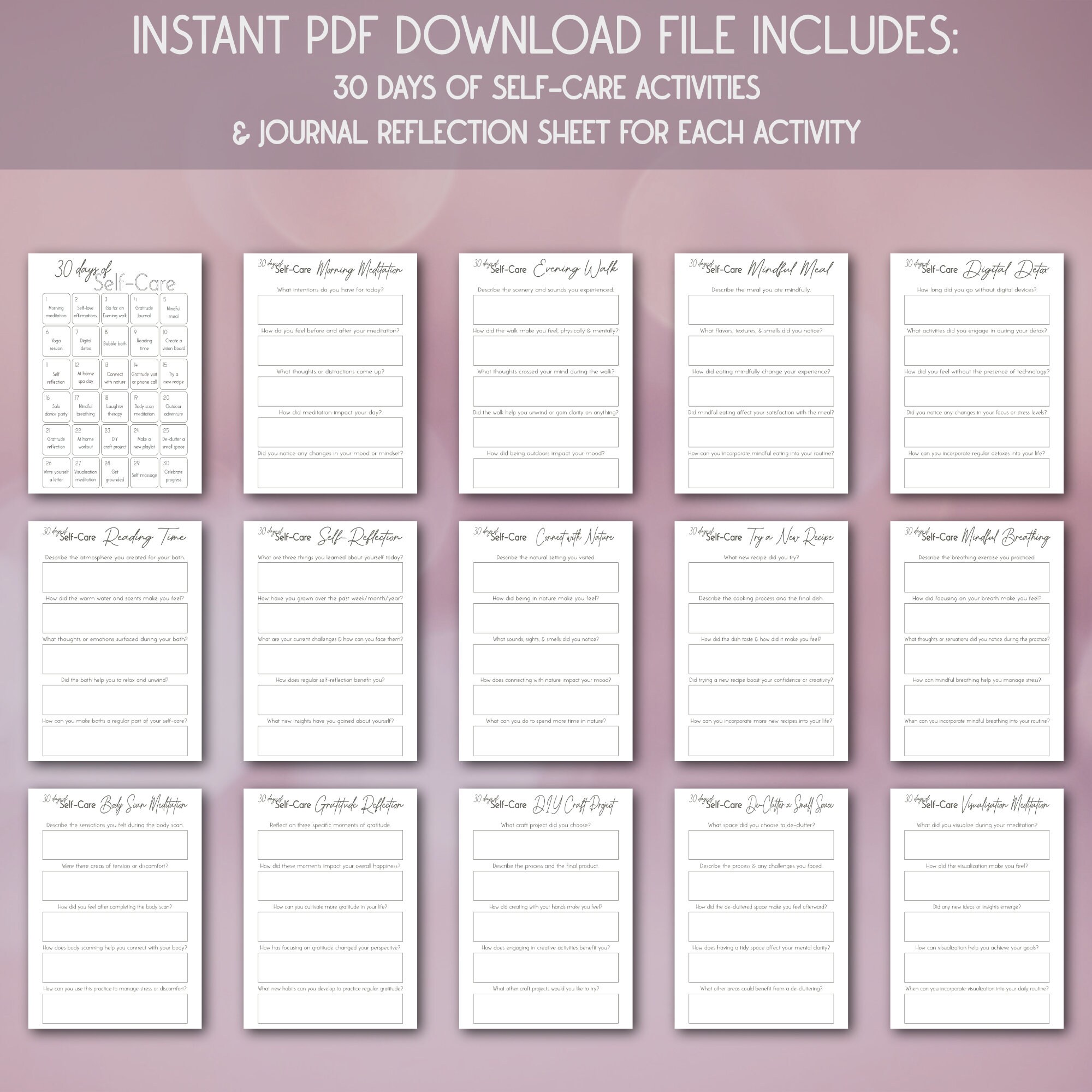 30-day Self-care Journal Printable | Daily Self-care Activities ...