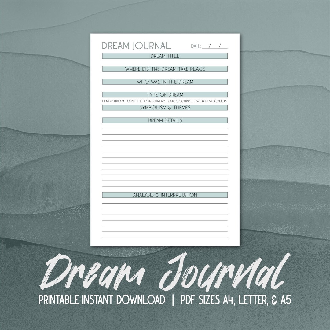 Printable Dream Journal, Instant Download, Dream Analysis Sheet, Daily ...