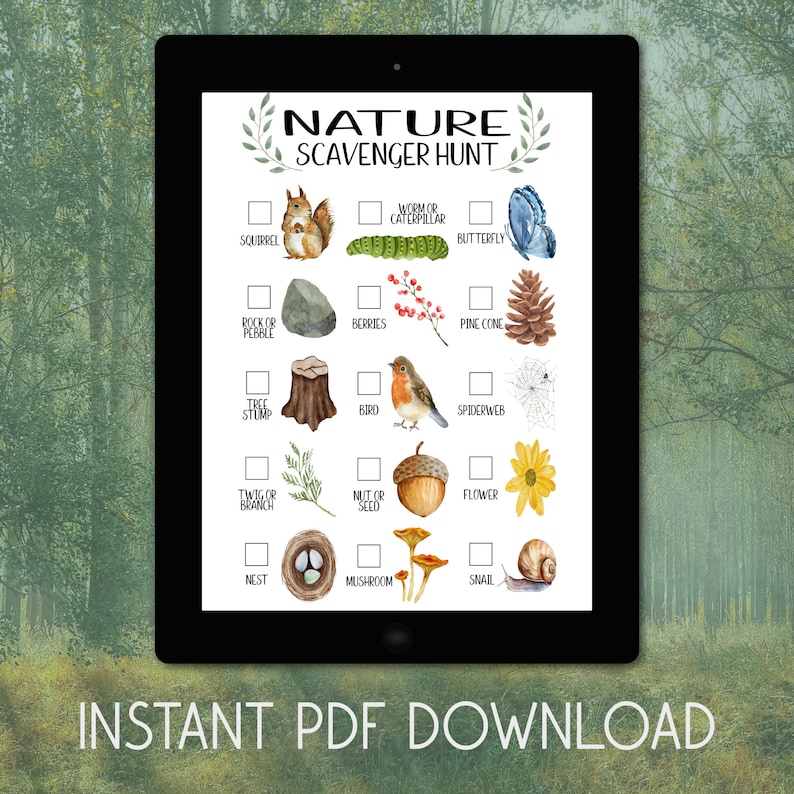 Kids Nature Scavenger Hunt Printable PDF - Outdoor Adventure Activity ...