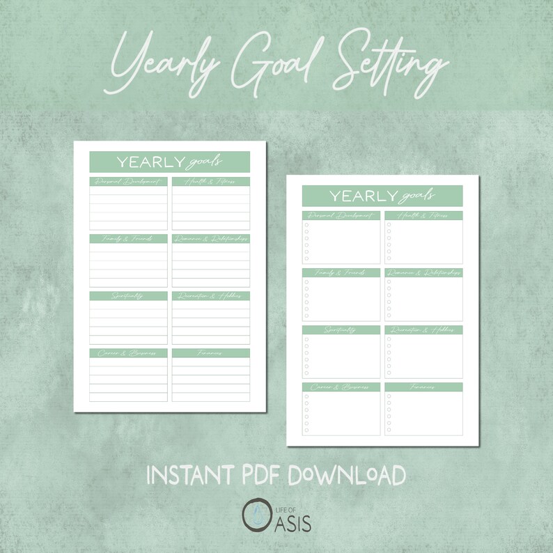 Green Goal Setting Bundle - Printable Planner for Weekly, Monthly ...