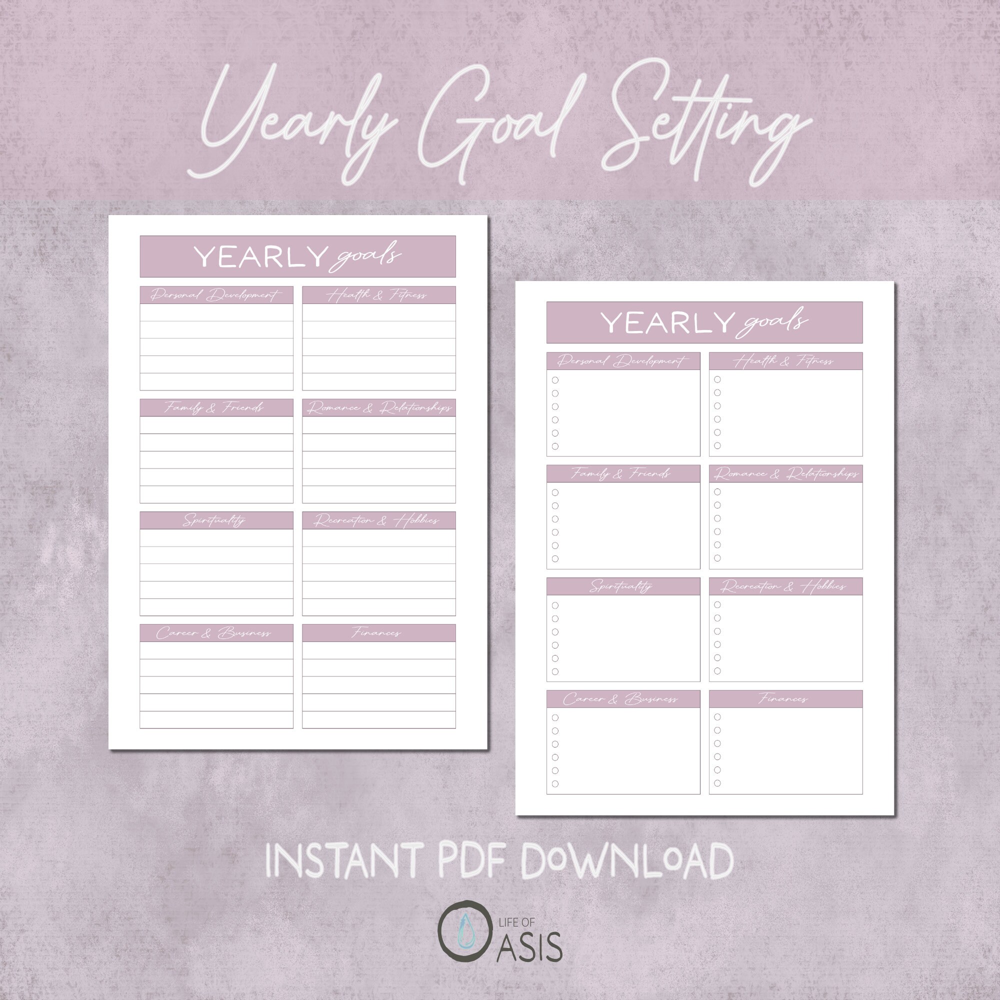 Soft Pink Goal Setting Bundle - Printable Planner for Weekly, Monthly ...