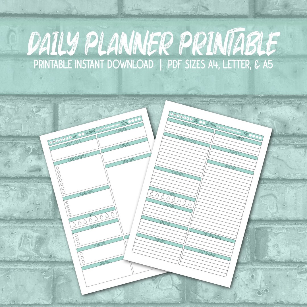 Aqua Daily Planner Printable, Printable Planner Page, Aquamarine ...
