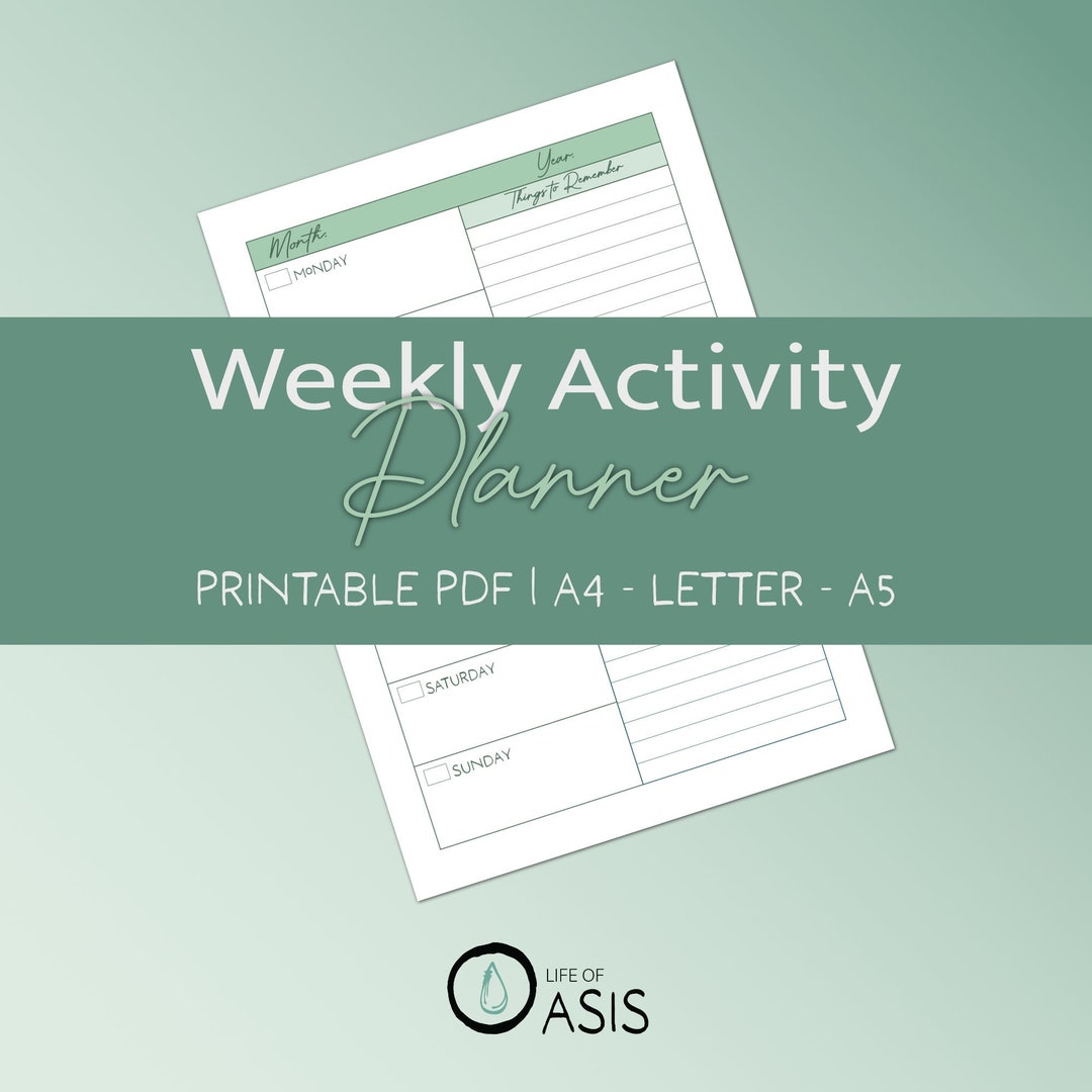 Green Printable Weekly Planner, Single Page Undated Planner, Weekly ...