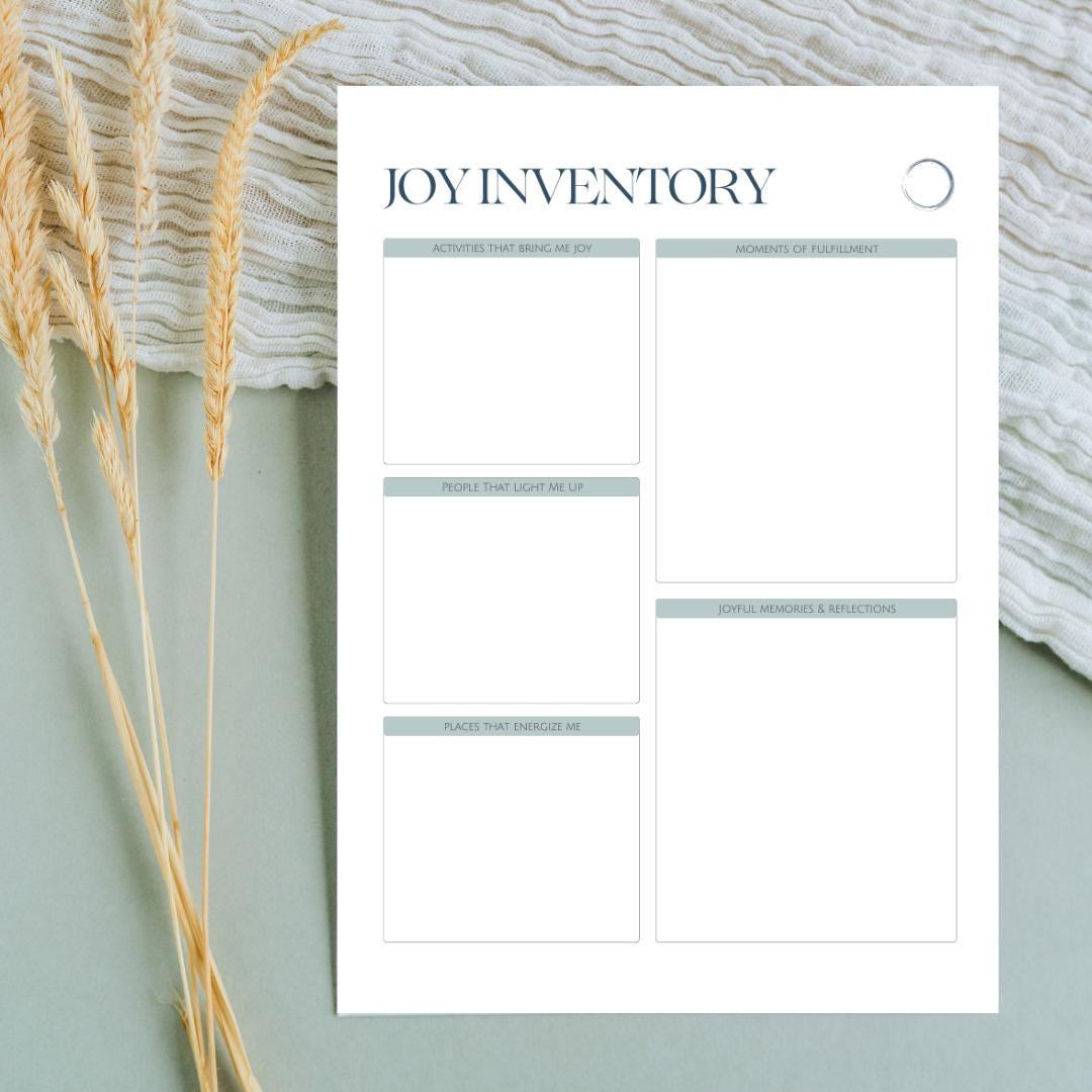 Joy Inventory Worksheet Printable Digital Download for Self-reflection ...