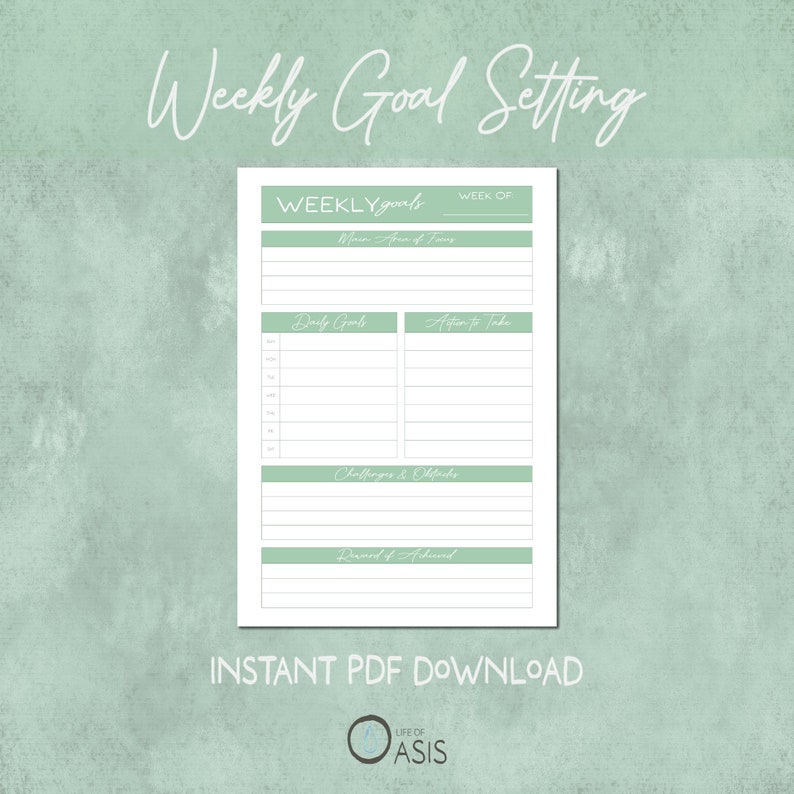 Green Goal Setting Bundle - Printable Planner for Weekly, Monthly ...