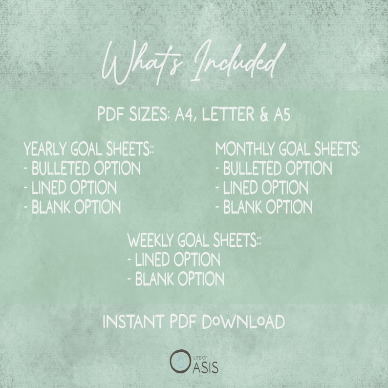 Green Goal Setting Bundle - Printable Planner for Weekly, Monthly ...