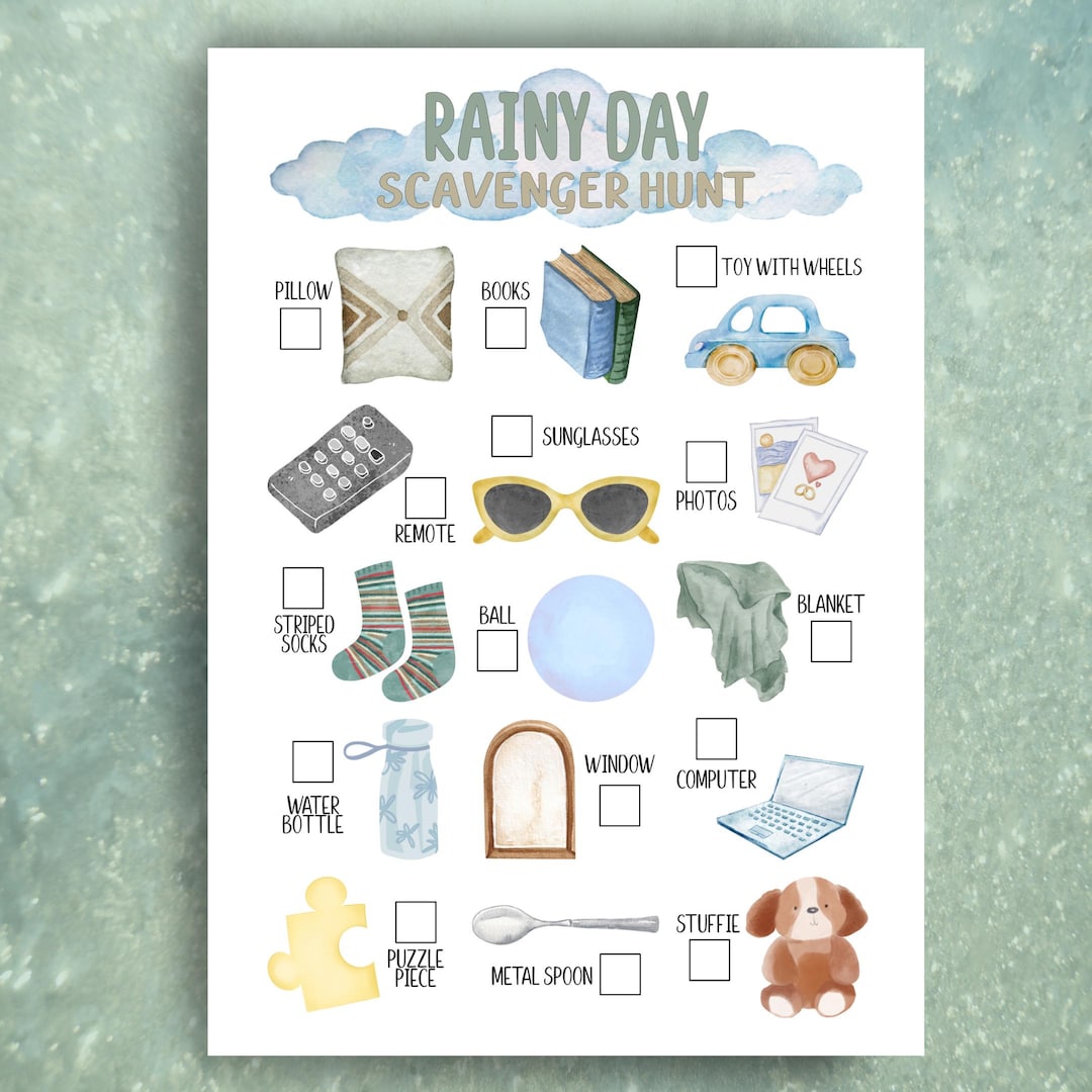 Rainy Day Scavenger Hunt for Kids | Indoor Scavenger Hunt Printable ...