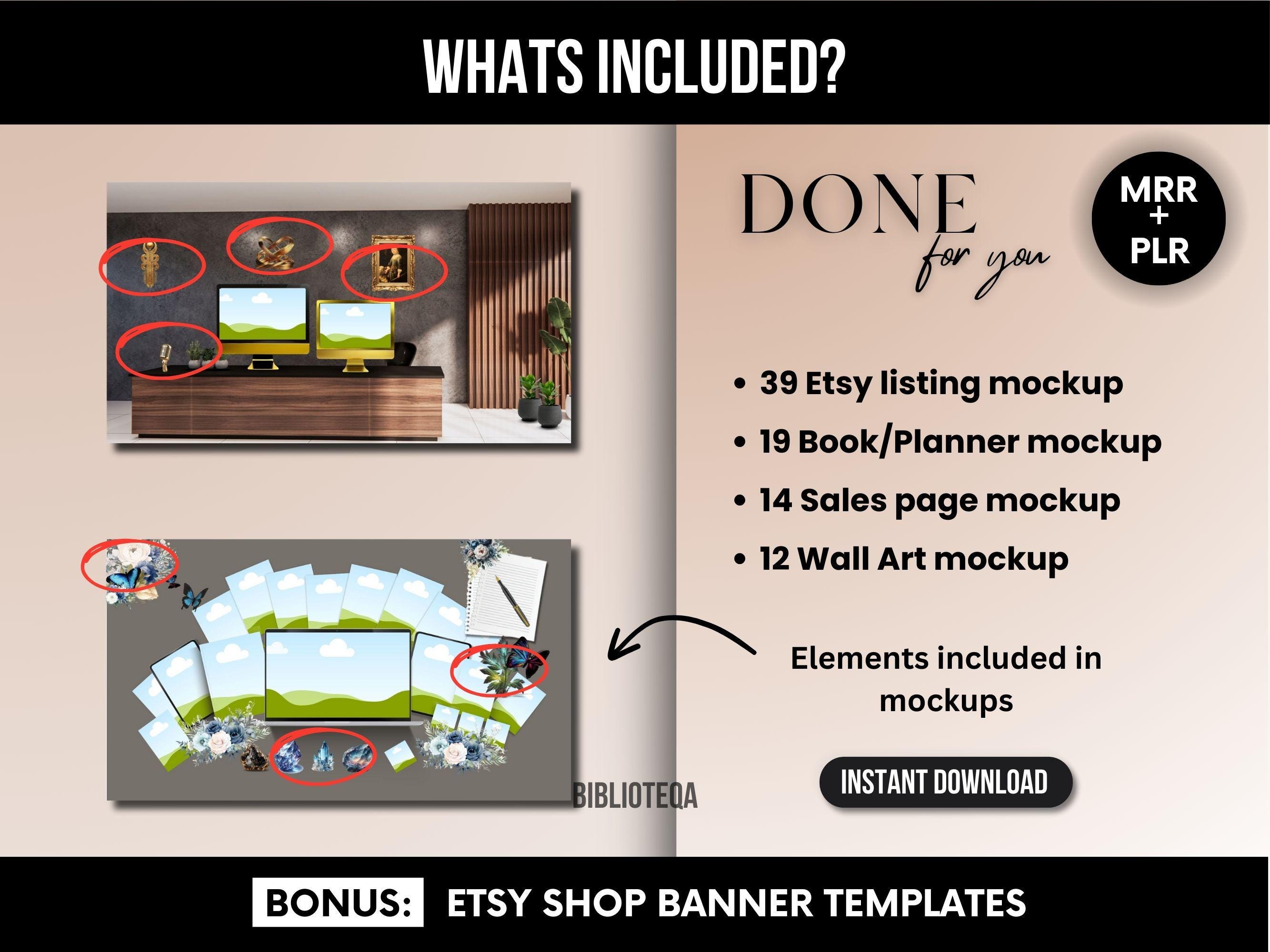 PLR MRR Mockup Canva Template Bundle Digital Products Sales Scene Wall ...